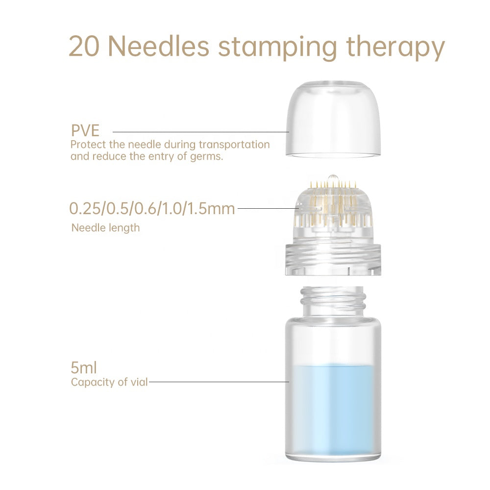Hydra Needle Derma Stamp with 5 ml Serum Applicator 20 Titanium Pins ...